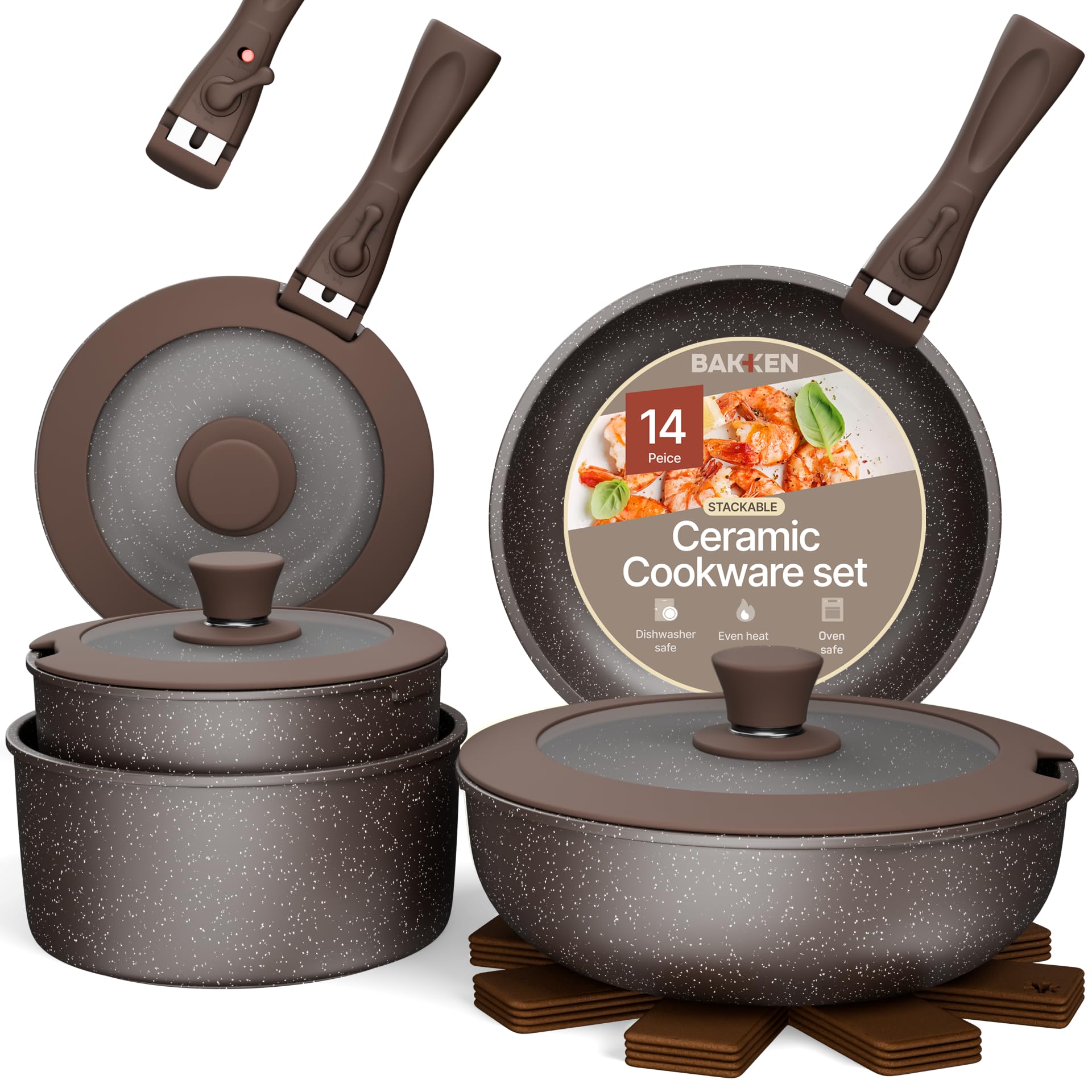 Pots and Pans Set Non Stick Ceramic-Granite – 14-Piece Cookware with D ...